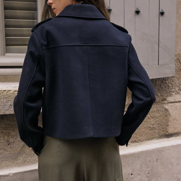 Zara | Jackets & Coats | Nwt Zara Gold Button Soft Touch Jacket Navy ...